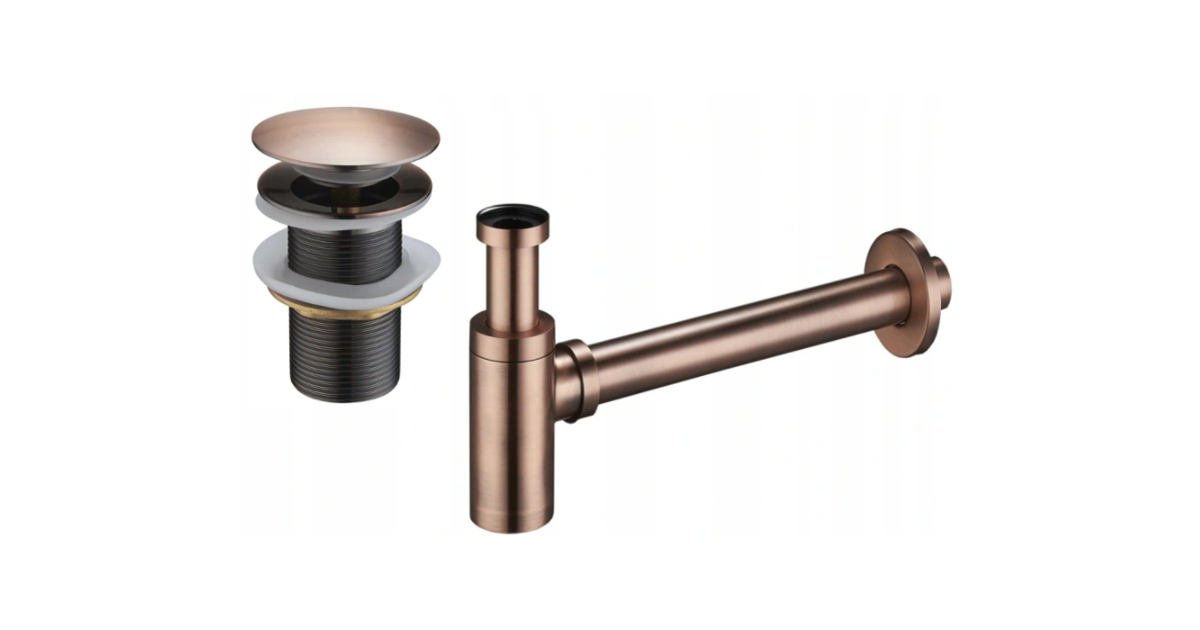 Mexen půlsifon umyvadlový kulatý s klik-klak zátkou, bez přepadu, antická měď - 7991050-45